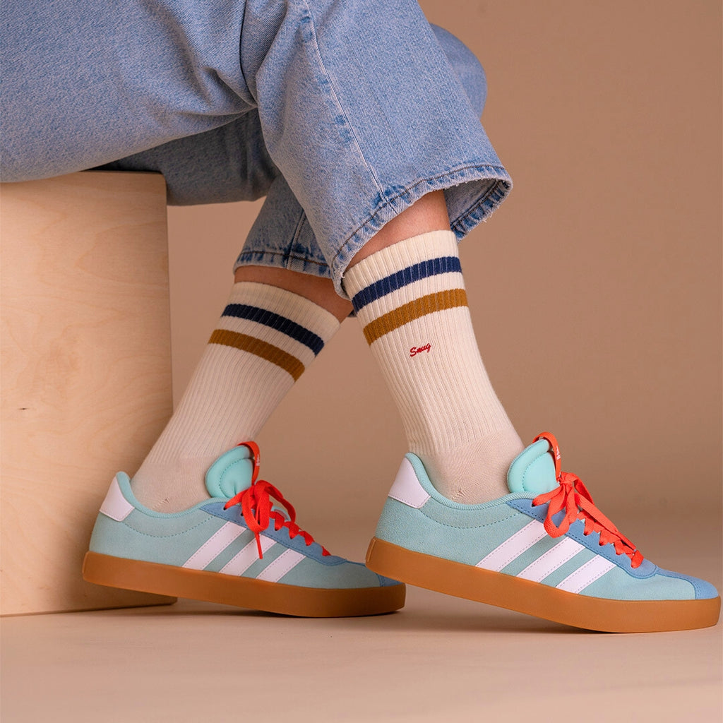 RETRO MUSTARD/NAVY – Snug Socks Co.