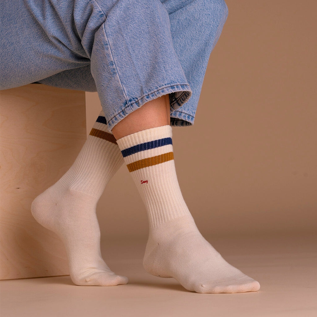 RETRO MUSTARD/NAVY – Snug Socks Co.