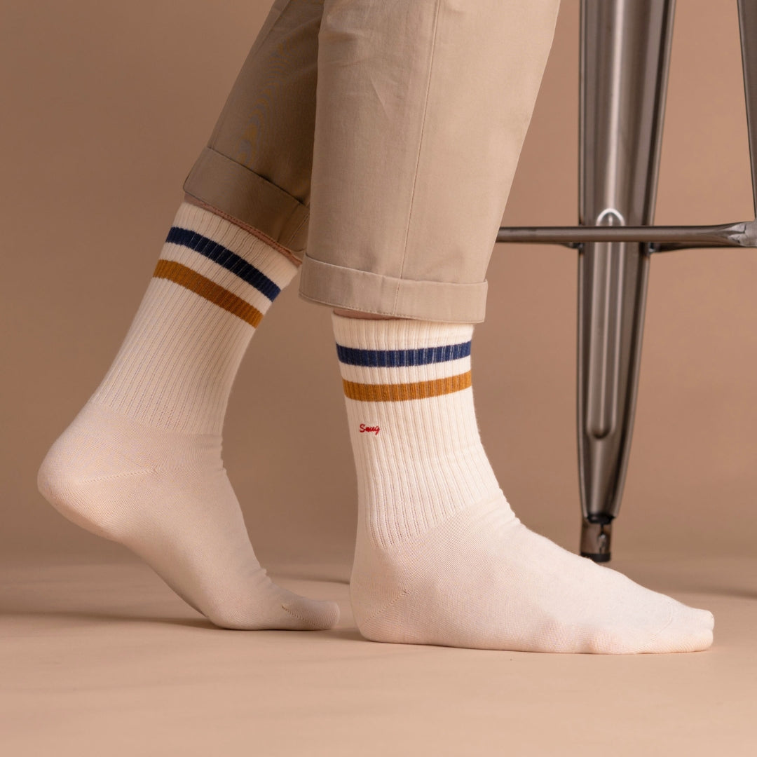 RETRO MUSTARD/NAVY – Snug Socks Co.